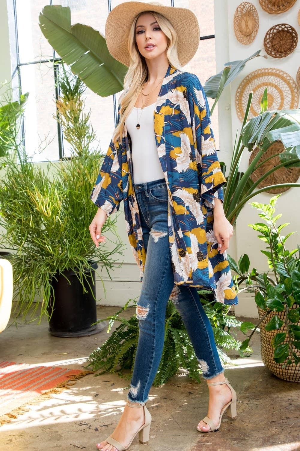 La Soul : Kimono: Galaxy/ Heron crane / velvet flower | Lucky Heron